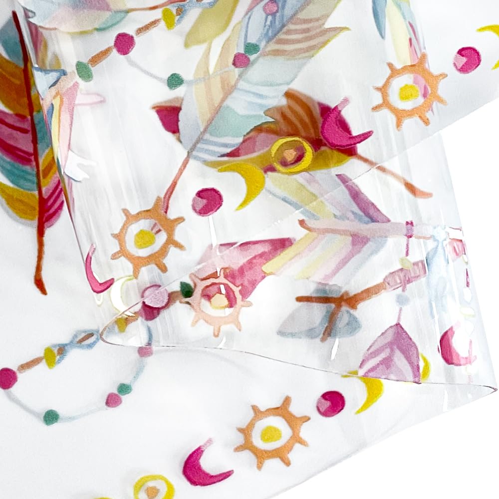 ONEART | Colorful Plant Transparent TPU Vinyl Roll, 12"×54" Multi Color Clear Vinyl Fabric for Appliques DIY Projects