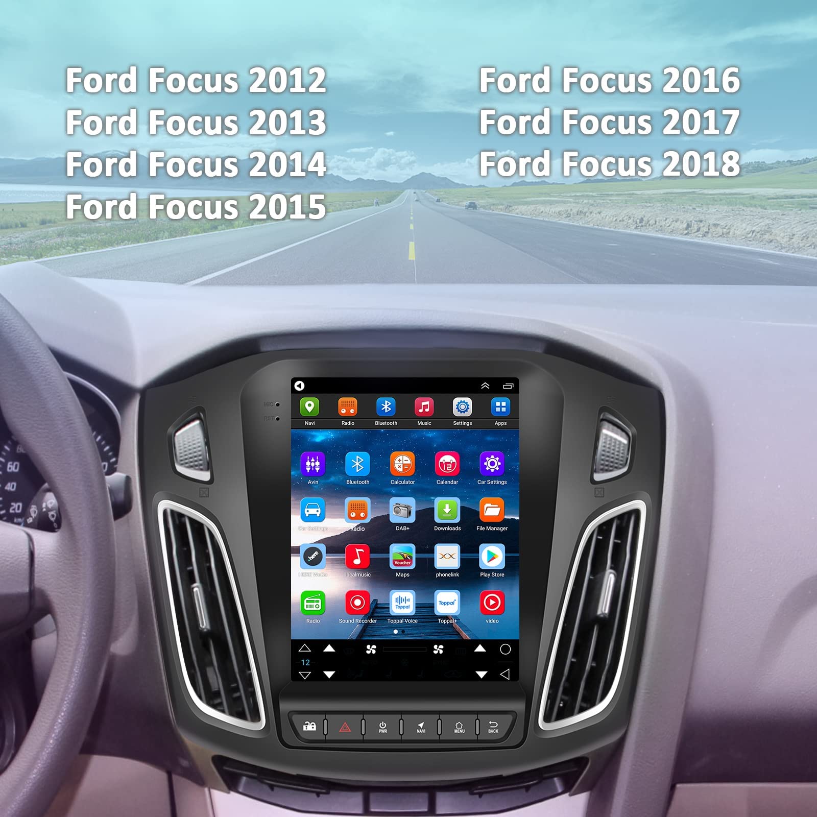 Android Car Stereo for Ford Focus 2012-2018, 9.7 inch Vertical Capacitive Touch Screen Car Radio with GPS Bluetooth WiFi FM RCA USB+Backup Camera + External Microphone,Support SWC Mirror Link