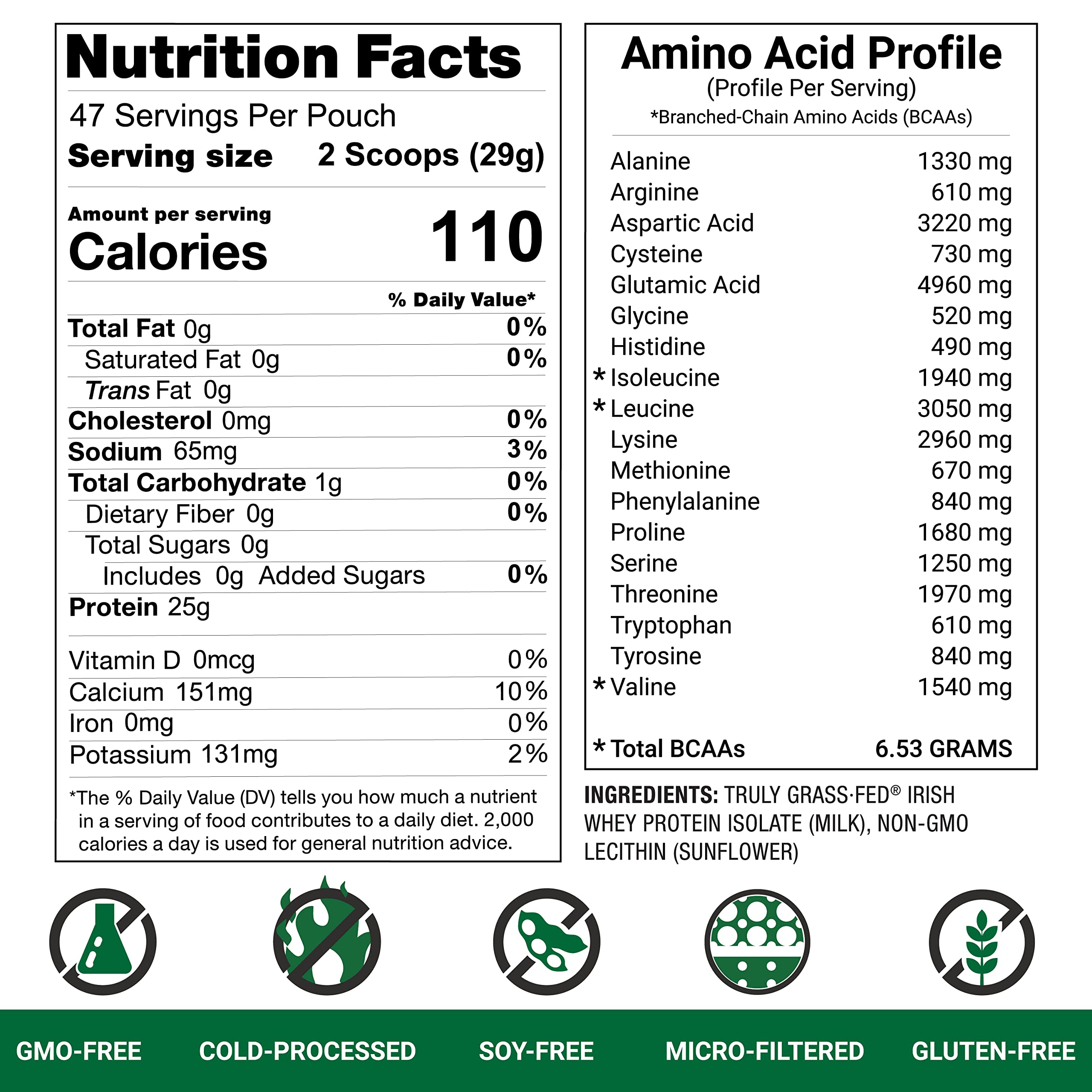 AGN Roots Grass Fed Whey Protein Powder Isolate - Unflavored - Unsweetened - Certified Entire Life On Pasture by A Greener World - ASPCA Registered - Informed Sport - Dairy Protein 1lbs
