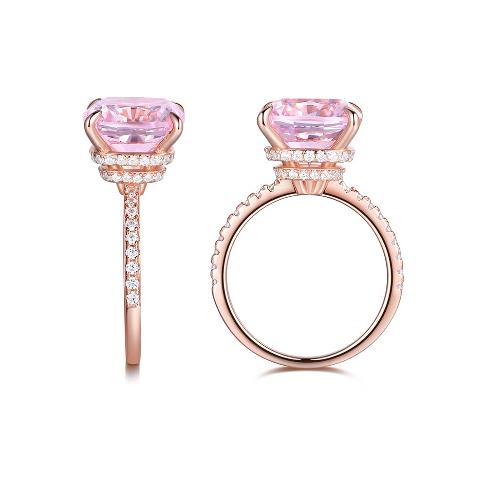ANSTERGEMS 5CT Pink Zirconia Ring Cube Zirconia S925 Silver With Rose Gold Plated Ring CZ Engagement ring Wedding Anniversary Band Jewelry
