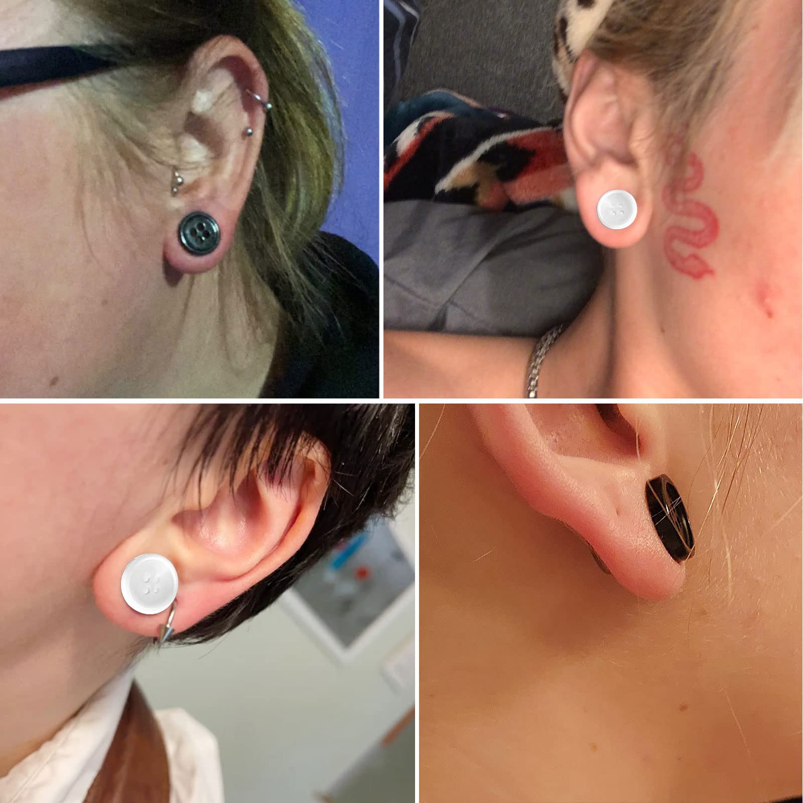 AntDear Button Ear Gauges for Ears Women Men White Button Plug Earrings, Ear Piercing Plug with Rubber O-Rings 8G to 1 Inch, Single Flared Stretching Tunnels Expanders 16MM (5/8")