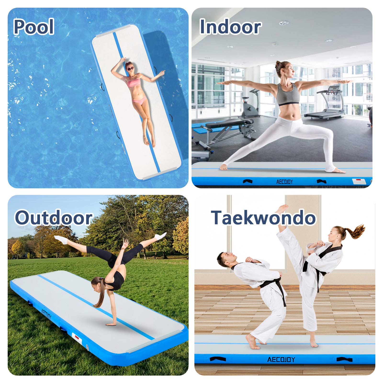 AECOJOY Air Gymnastics Mat Tumbling Mat 13ft/16ft/20ft Gymnastics Training Mat 4β Thickness Inflatable Mats for Tumbling, Home Use, Training, Gym, Water (20ft*3.3ft*4in,Blue)
