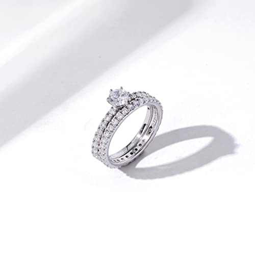 Amazon Essentials Platinum Plated Sterling Silver Infinite Elements Cubic Zirconia Round Brilliant Cut Two-Piece Bridal Ring Set (previously Amazon Collection)