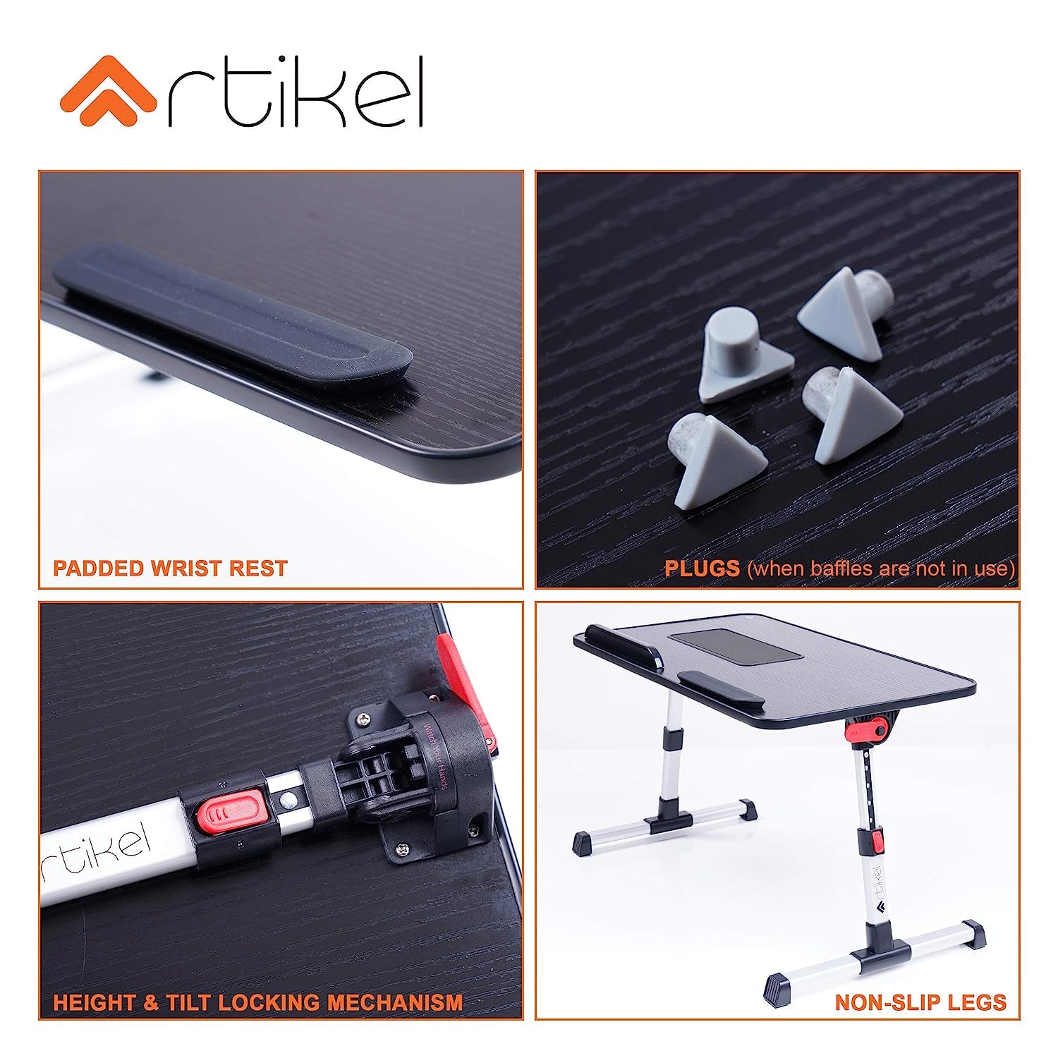Artikel Uni-Pro Laptop Table| Study Table | Bed Table| Height & Tilt Adjustable | Left & Right Hand Mouse Compatible | Foldable and Portable | Non-Slip Legs | Carbon Black…