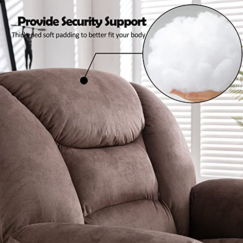 ANJ Oversized Rocker Chair Manual 360 Degree Swivel Recliners Comfy Glider Rocking Chairs for Big Man Home Extra Wide Overstuffed Reclining Chair for Living Room, Camel