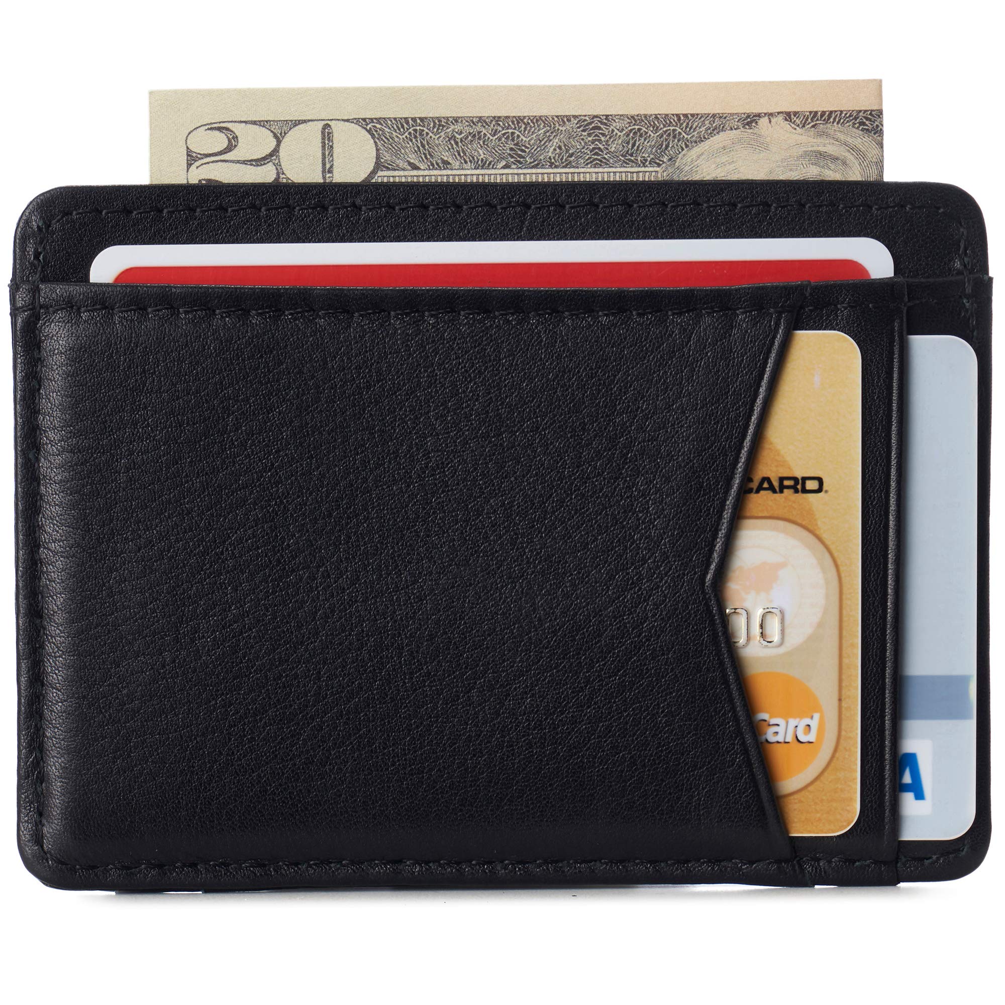 Alpine Swiss RFID Minimalist Oliver Front Pocket Wallet For Men Leather York Collection Soft Nappa Olive