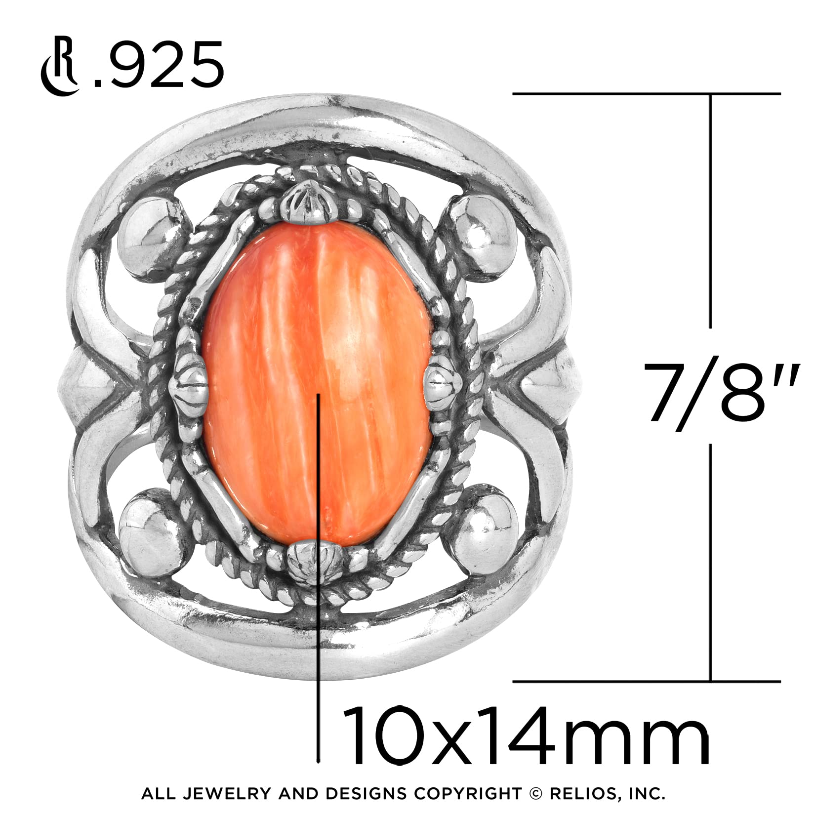 American West Sterling Silver Women's Ring Orange Spiny Gemstone Tufa-Inspired Design Size 7