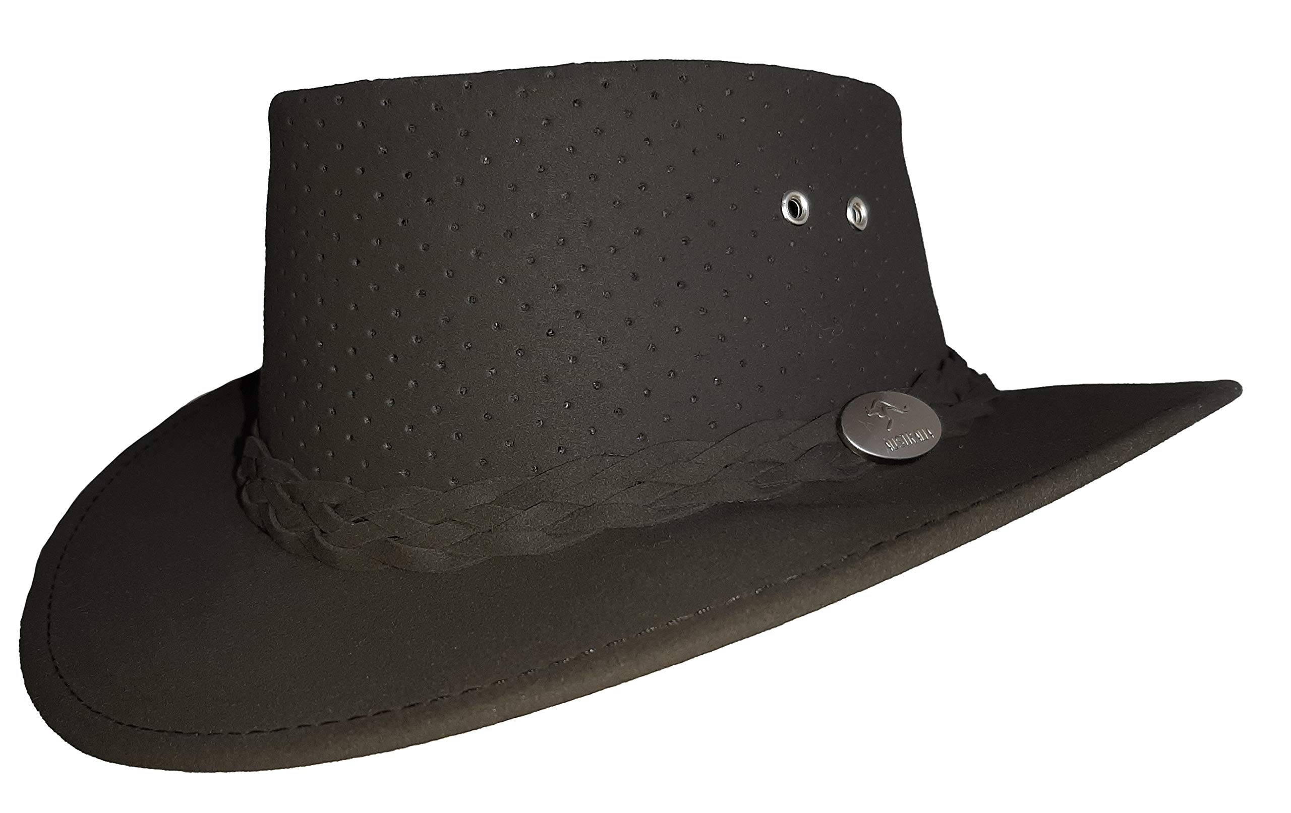 Aussie Chiller Outback Bushie – Perforated Hat for All Seasons/Made in Australia (Black, Large)