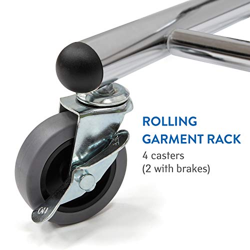 Tatkraft Marvel Heavy Duty Adjustable Clothes Rack on Wheels, Rolling Double Rod Garment Rack, Chromed Steel