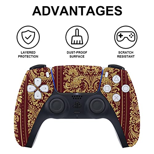 Baroque Golden Flower Full Protective Skin Cover Design Wrap Decal Sticker Compatible with PS5 Disk Version Console and Controller