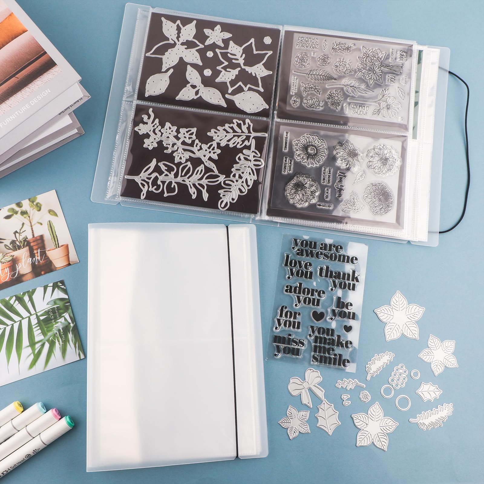 Briartw 5 Pack Large Storage Book,Sticker Photo Storage Album,Stamp Cutting Dies Storage Book Organizer Folder with 80 Pockets/20 Pages,double-sided Design,4 Pockets Each Page