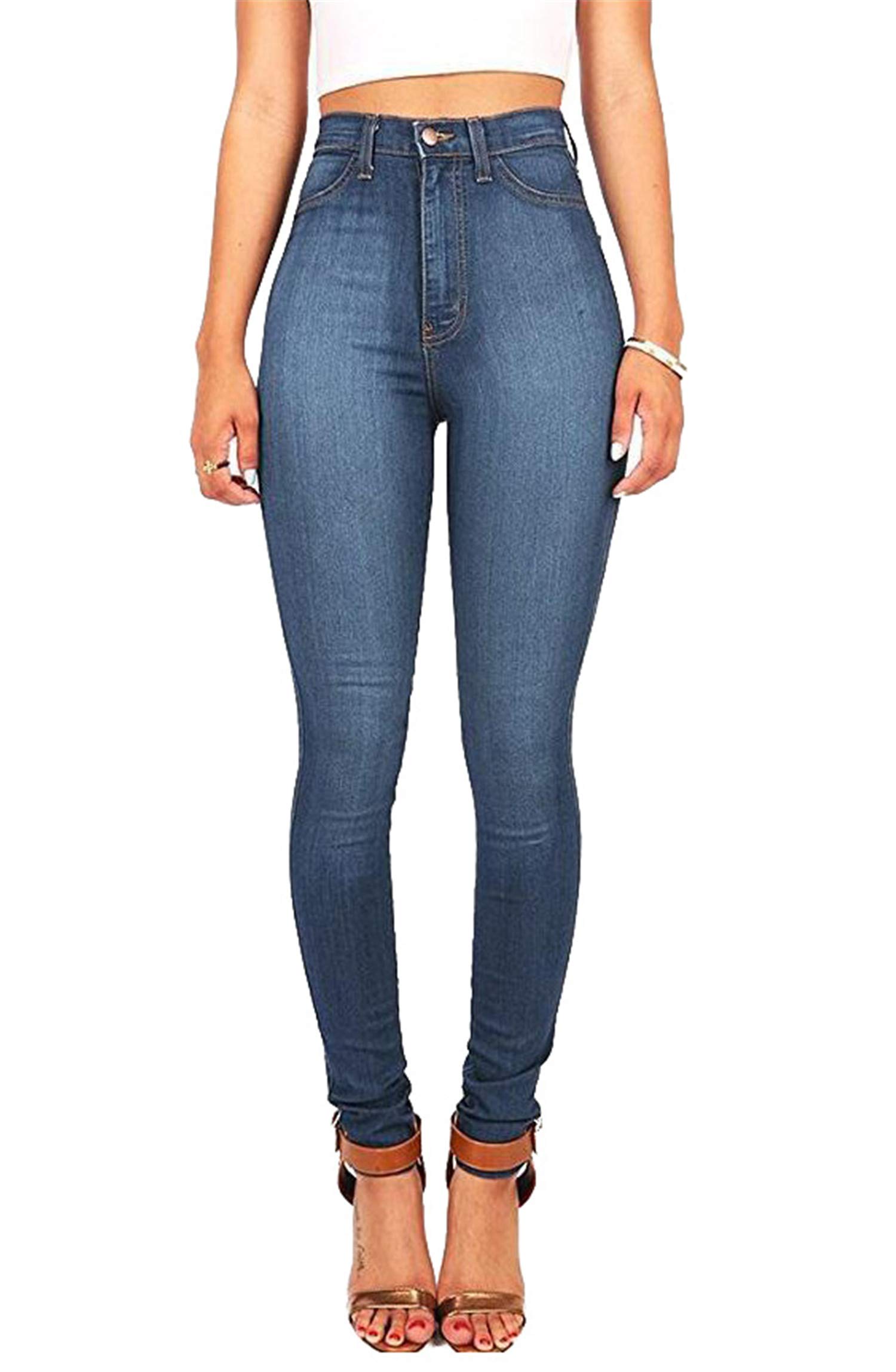 Andongnywell High Waisted-Rise Colored Stretch Skinny Jeans for Women (Light Blue,Medium)