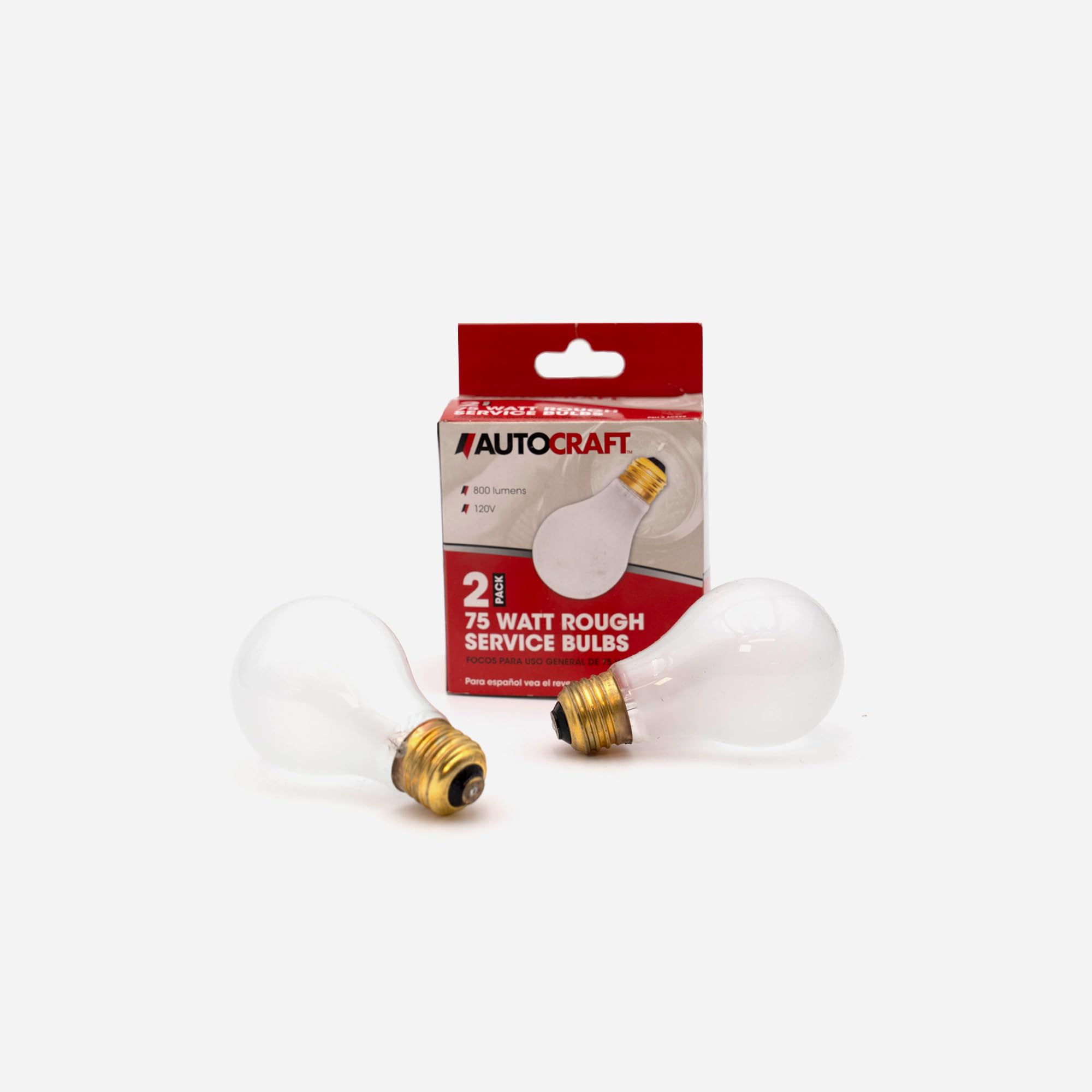 AutoCraft 75W Light Bulb - 2 Pack, 800 Lumens, 120V, Brass Base, Long 1500 Hour Life, White Color