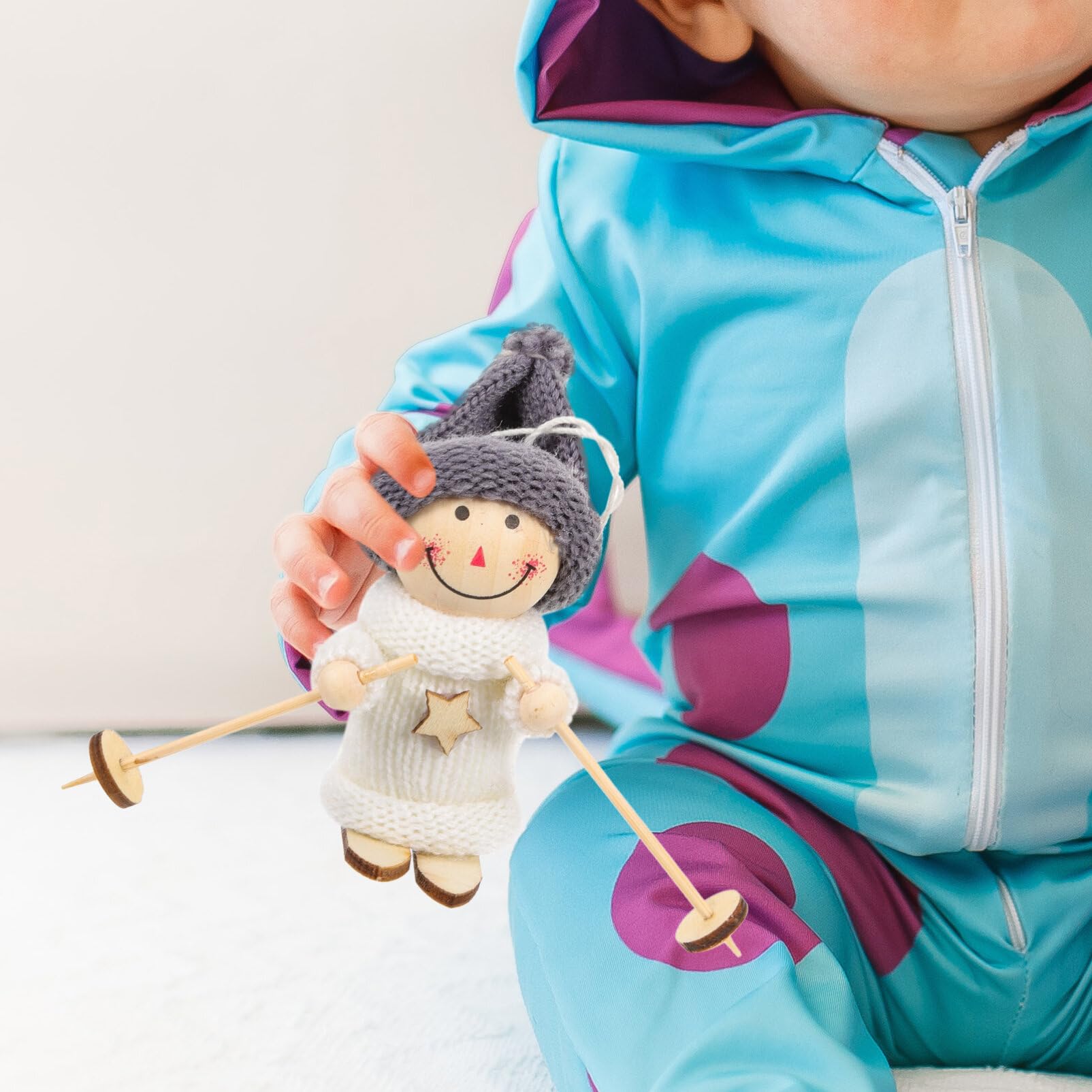 Amosfun Christmas Figurine Holiday Wooden Figure Miniature Ski Doll Ornament Gift Table Adults 5pcs (Mixed Pattern)