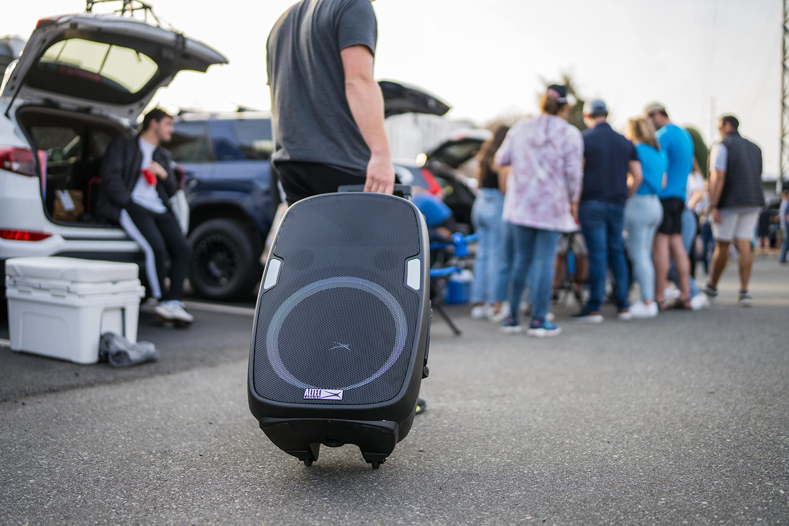 Altec Lansing SoundRover Wireless Trolley Bluetooth Speaker with Microphone, Rechargeable System Speaker for Parties, Karaoke DJ Speaker with Led Lights and USB Smartphone Charger