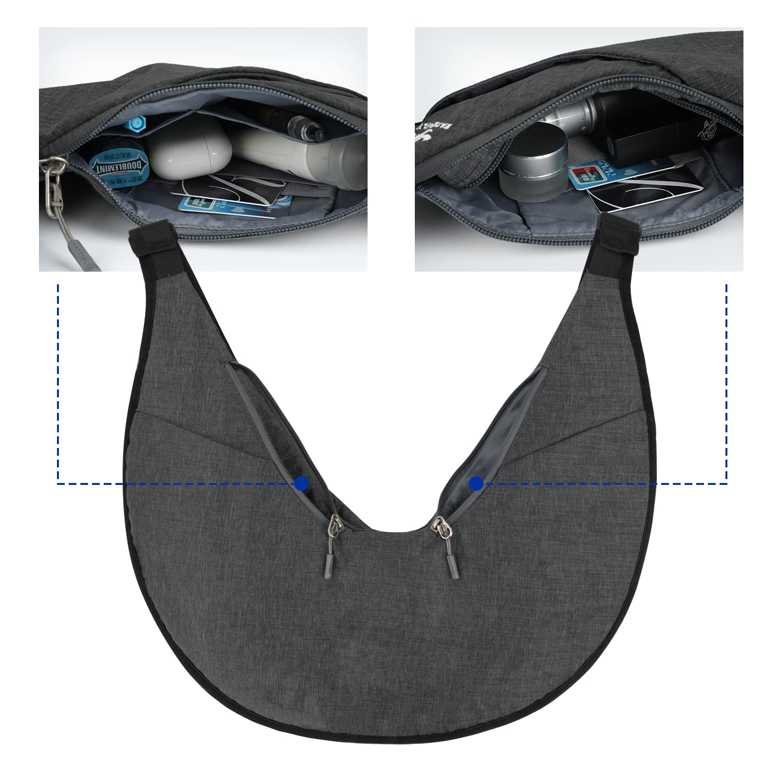 WATERFLY Packable Sling Bag for Women Travel Crossbody Bag Shoulder Purse Anti-Theft Zipper