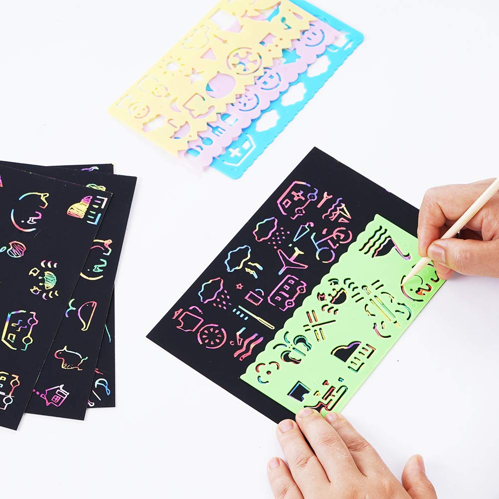 DAIKOYE Christmas Crafts 50 PCS Rainbow Magic Scratch Paper for Kids Black Scratch Off Art Crafts Notes Boards Sheet for Birthday Party Game Activities Gift Easter Party Game
