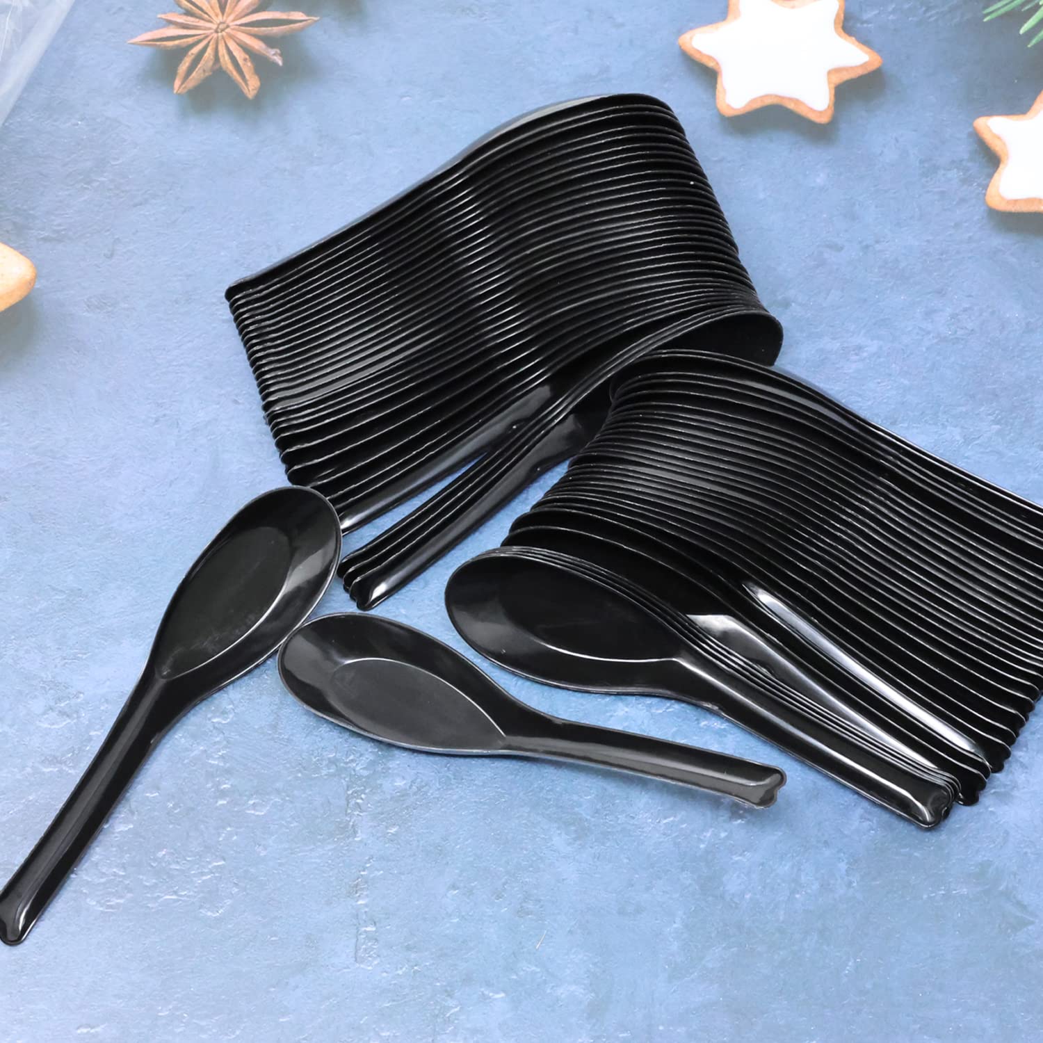 Honbay 60PCS Disposable Plastic Soup Spoon, White Translucent Dinner Spoon, Asian Soup Spoons for Egg Custard, Pudding, Oatmeal, Stews, Ramen, Pho, etc (Black)