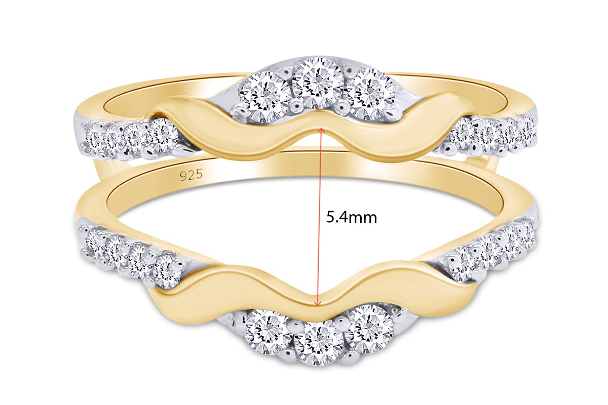 AFFY 1/3 Ct. Round Chevron Ring Guard Enhancer with Cubic Zirconia in 14K Yellow Gold Over Sterling Silver 0.33 Carat Ring Size-6