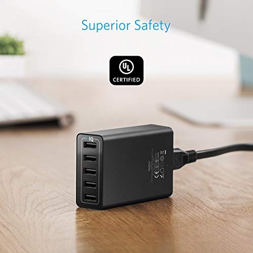 Anker 40W 5-Port USB Wall Charger, PowerPort 5 for iPhone XS / XS Max / XR / X / 8 / 7 / 6 / Plus, iPad Pro / Air 2 / mini, Galaxy S9 / S8 / Edge / Plus, Note 8 / 7, LG, Nexus, HTC and More, Black