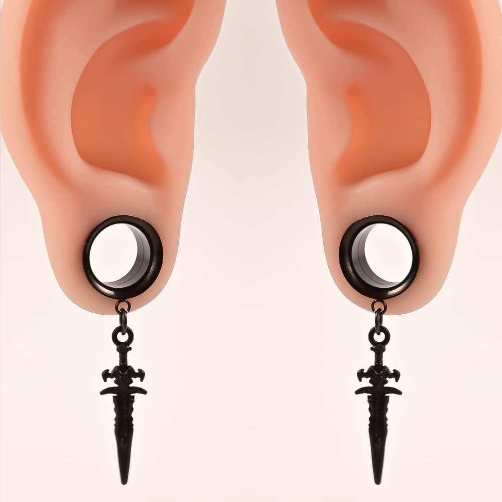 Atomhole 3 Pair Ear Gauges Cool Design Hypoallergenic 316 Stainless Steel Dangle Ear Plugs Tunnels Stretcher Piercing Body Jewelry (6mm(2G), Black)
