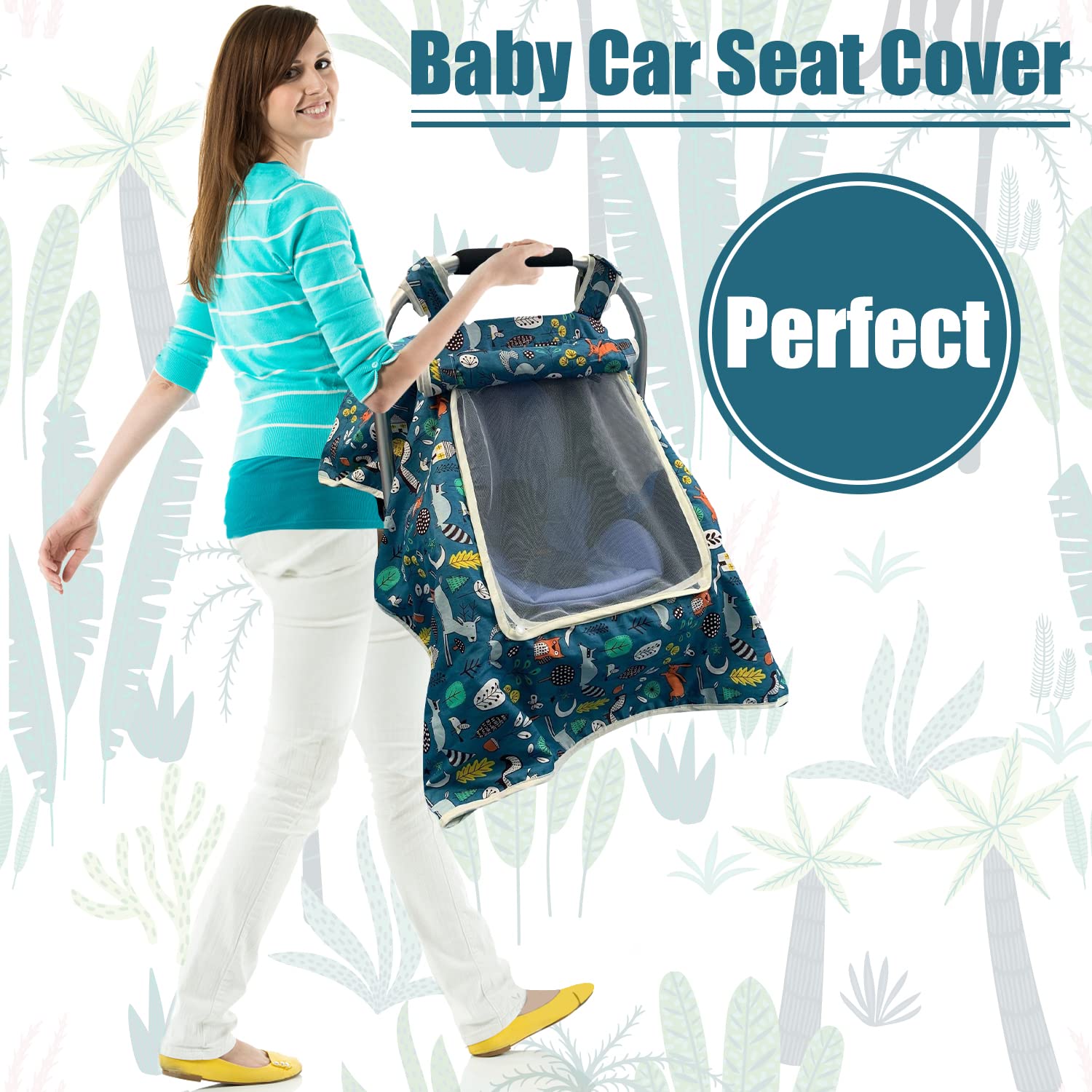 Baby Carseat Cover Boy, Stroller Sun Shade with Net Window, Winter Car Seat Covers for Babies Infant Car Seat Canopy Cover for Full Covering