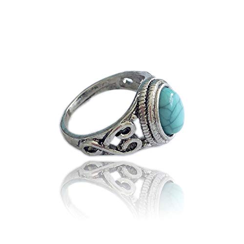 supaen Fashion Women 925 Sterling Silver Turquoise Moonstone Ring Wedding Jewelry 6-10 (8)