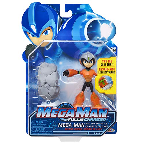 Megaman Fully Charged β Deluxe Drill Man Schematics Articulated Action Figure with Spinning Drill and Break-Apart Boulder Accessory! Based on the new show!