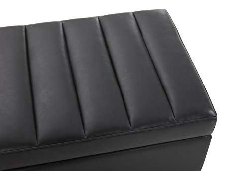 Amazon Brand – Rivet Rectangular Channel-Faux Leather Tufted Velvet Storage Ottoman with Soft-Close Hinge, 45.3"W, Black
