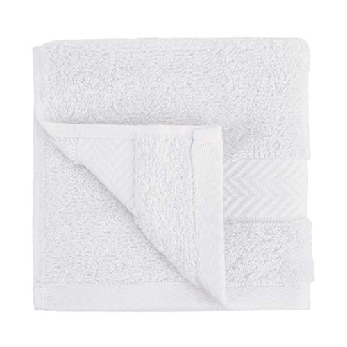 Amazon Basics Egyptian Cotton Washcloths, Pack of 6, Pristine Snow, 12" L x 12" W