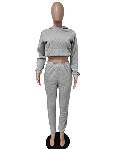 Angsuttc Track Suits for Women Set, 2 Piece Sweatsuits Outfits Long Sleeve Hoodie Sweatshirt Pants Sets Light Grey L