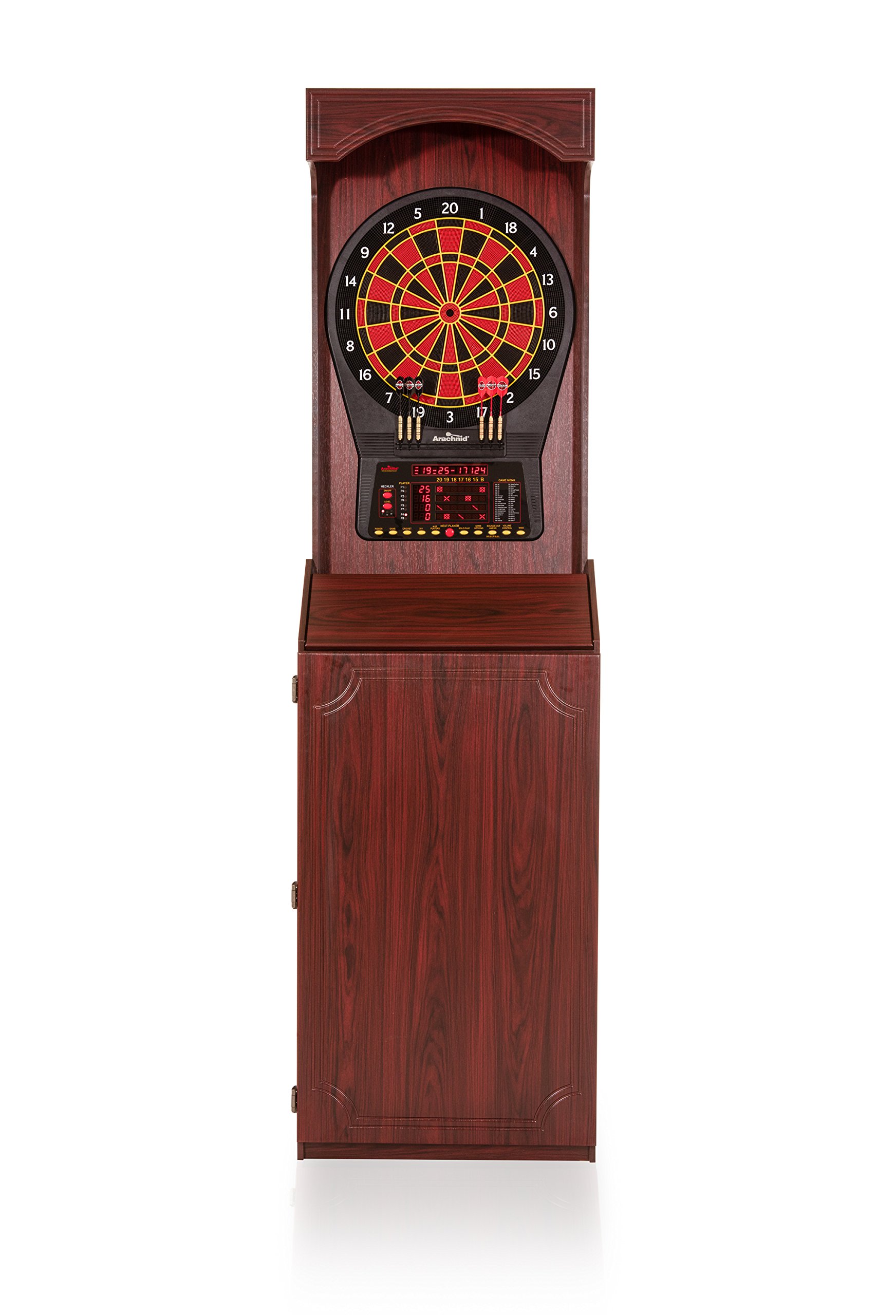 Arachnid Cricket Pro 800 Standing Electronic Dartboard with Cherry Finish, Regulation 15.5â Target Area, 8-Player Score Display and 39 Games Brown