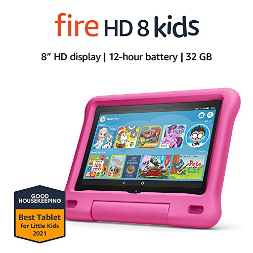 Amazon Fire HD 8 Kids tablet, 8" HD display, ages 3-7, 32 GB, includes a 1-year subscription to Amazon Kids+ content, Pink Kid-Proof Case, (2020 release)