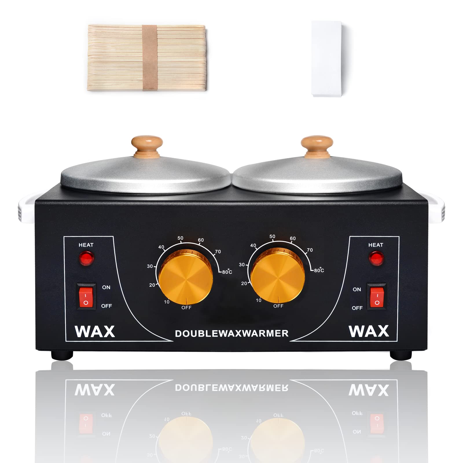 Double Wax Pot Electric Wax Warmer Professional Machine for Hair Removal, Wax Heater for Paraffin Facial Skin Body Spa Salon Equipment with 100 Waxing Cloth And 50 Removal Wooden Craft Sticks