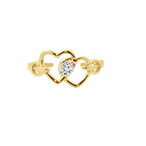 Ani's Women's Round D/VVS1 Diamond In 14K Gold Plated .925 Silver Double Heart Adjustable Toe Ring