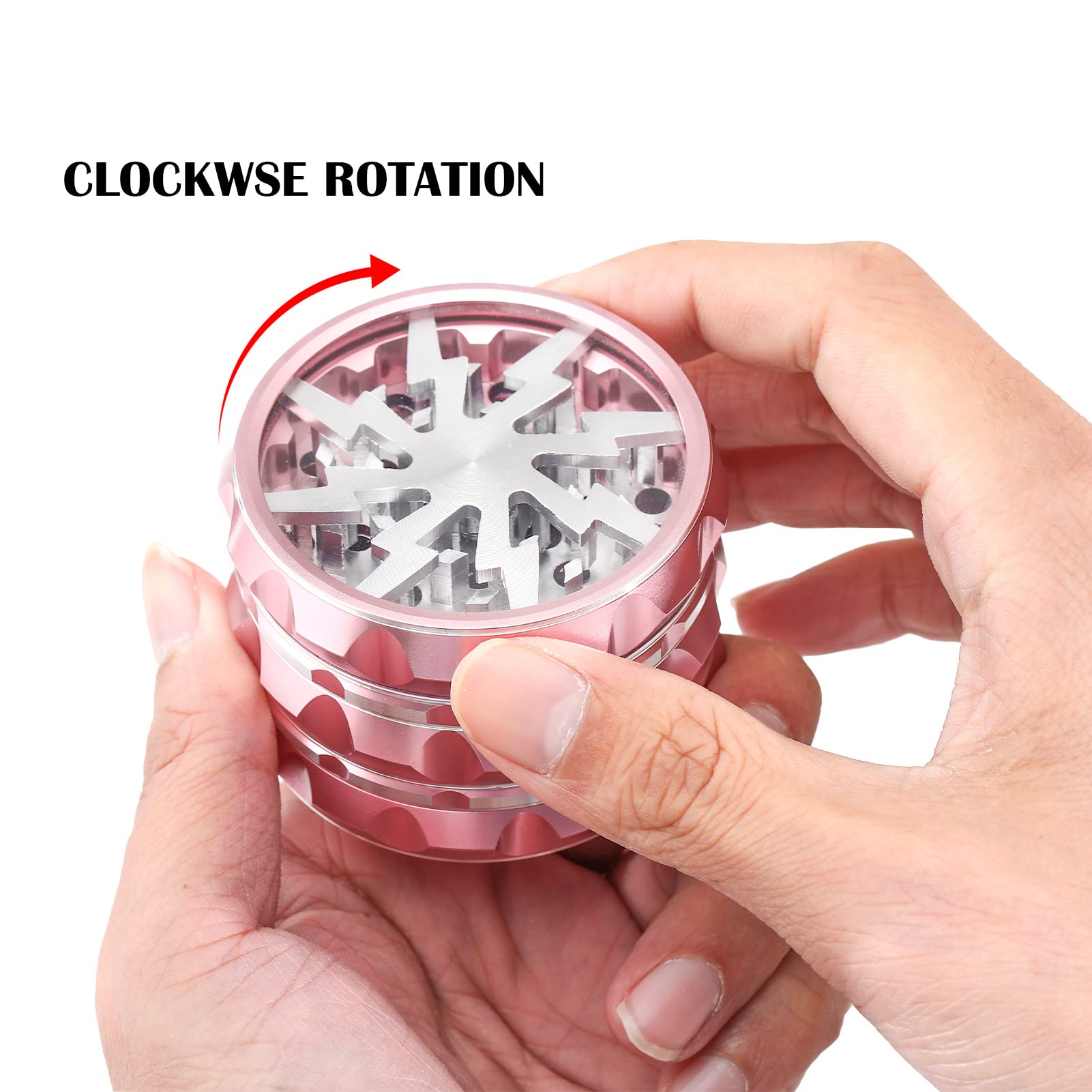 VRUPINZE 2.5 inch Large Grinder, Portable Aluminium Grinder with Clear Top, Pink