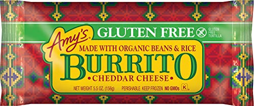 Amy's Frozen Meals, Gluten Free Cheddar Cheese Burrito with Beans and Rice, Made With Organic Beans and Rice, Microwave Meals, 5.5 Oz