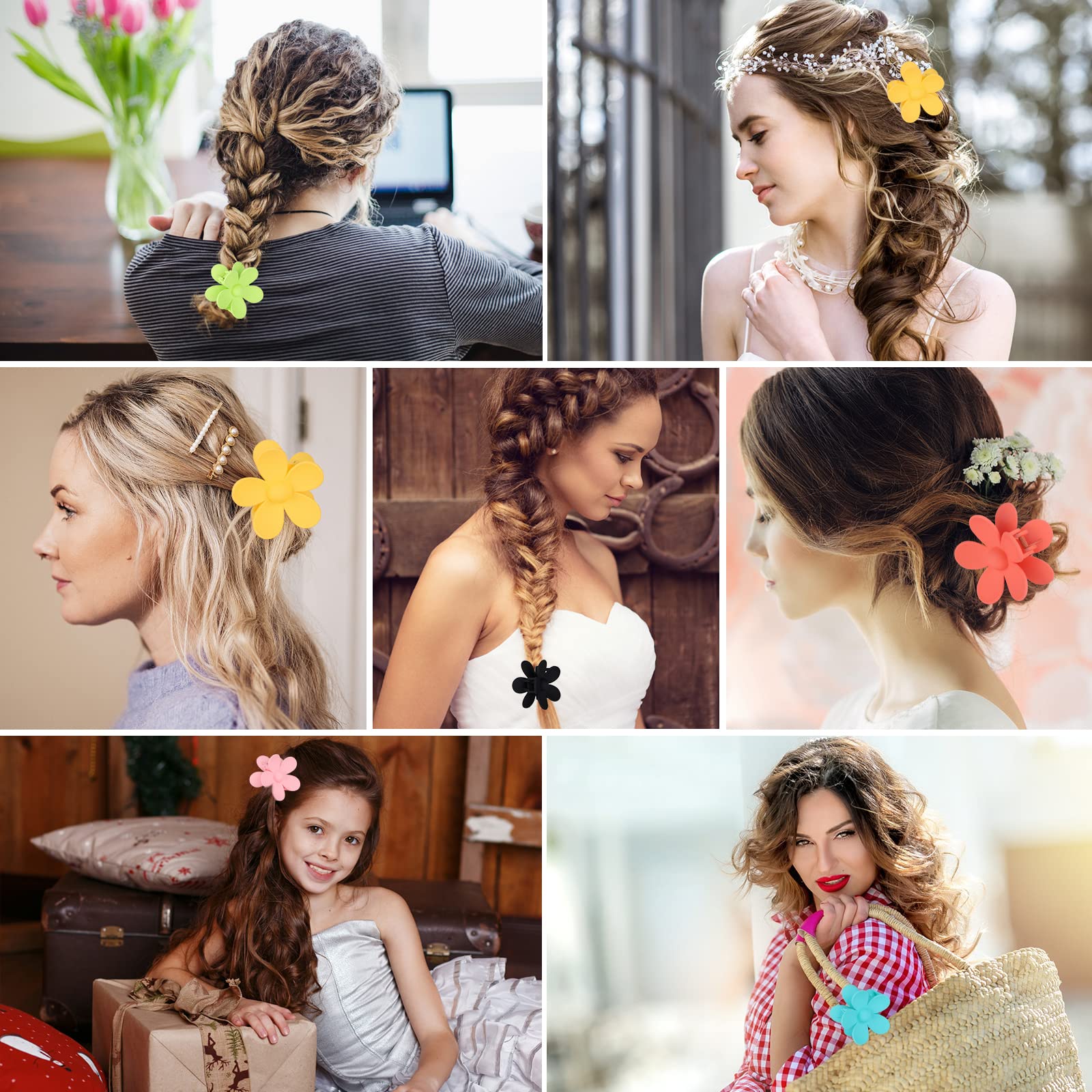 AYBLOOM Flower Hair Clips for Thick Hair - 12 PCS Large Matte Jaw Clips with Strong Hold, Daisy Accessories for Women