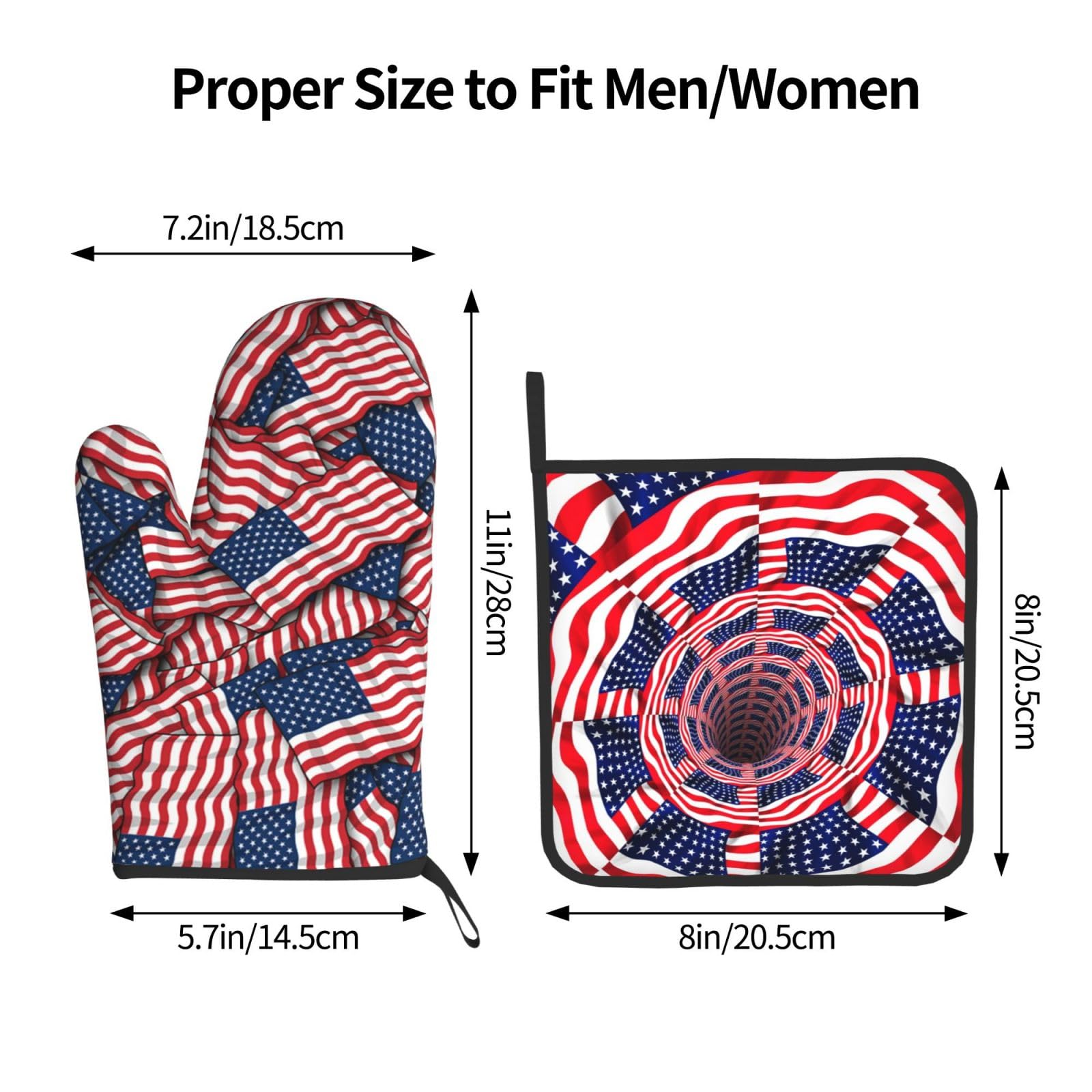 American Flag Oven Mitts and Pot Holders, Patriot Durable Insulated Kitchen Decor Accessories