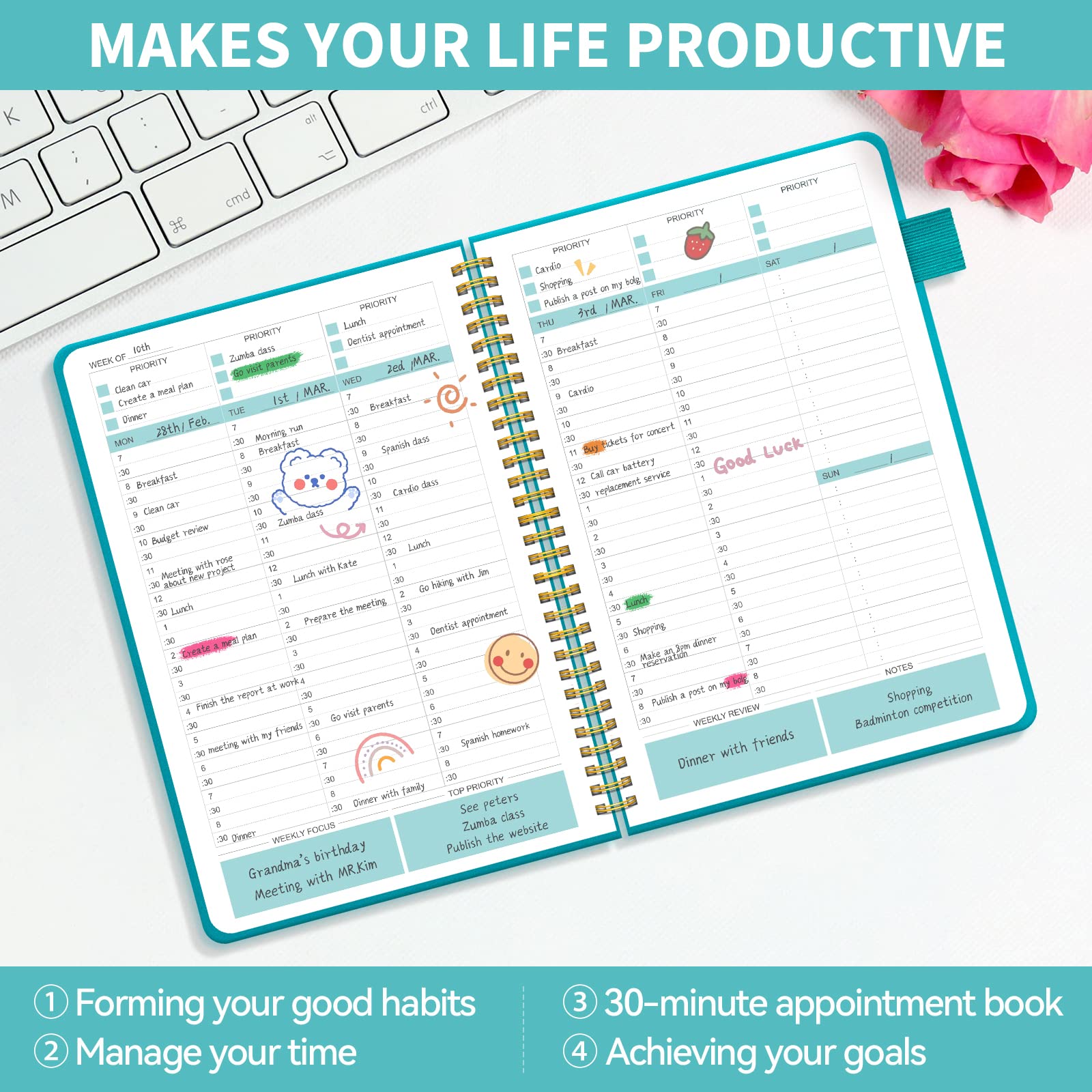 A5 Hardcover Spiral Appointment Notebook Teal