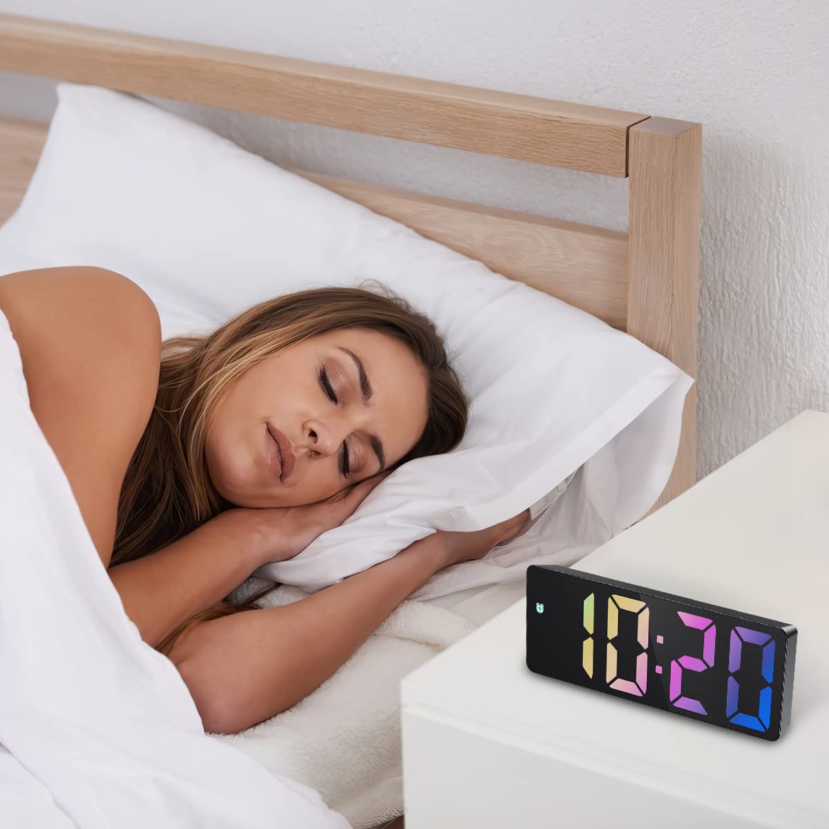 Ankilo Newest Digital Clock, LED Alarm Clock for Bedroom, Electronic Desktop Clock with Temperature Display, Adjustable Brightness, Voice Control, 12/24H, Small Clock for Bedroom(No Battery&Adapter)