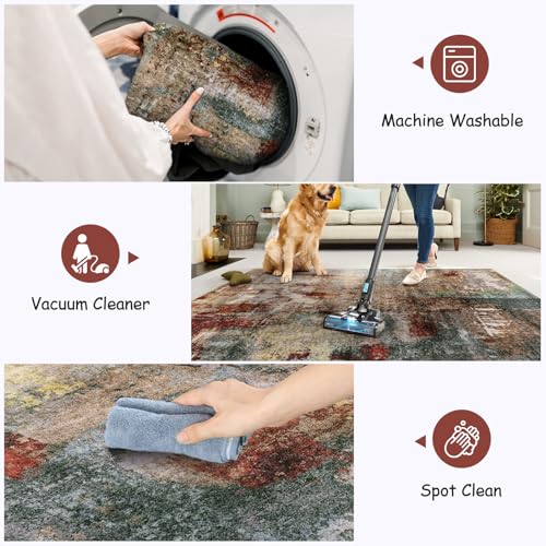 Lahome Modern Abstract Living Room Rug 8x10, Washable Rugs 8x10 Area Rug for Bedroom Stain Resistant Non Slip, Large Red Soft Indoor Accent Carpet for Dining Room Table Home Decor