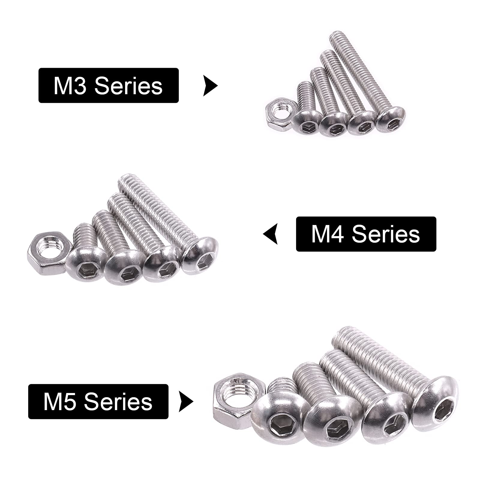 Hilitchi 460-Piece M3 M4 M5 Stainless Steel Button Head Hex Socket Head Cap Bolts Screws Nuts Assortment Kit