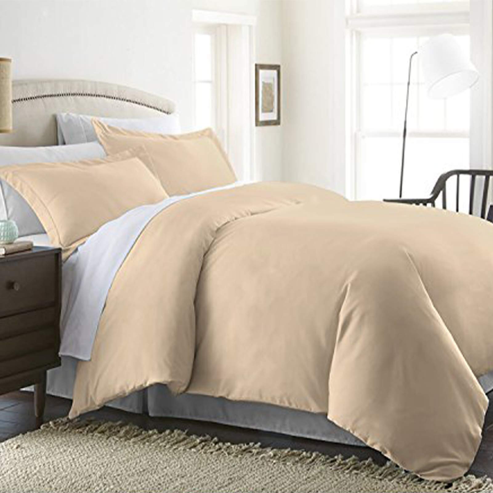 Beckham Hotel Collection Luxury Soft Brushed 1800 Series Microfiber Duvet Cover Set with Zipper Closure - Hypoallergenic - King/Cal King, Eggshell Cream