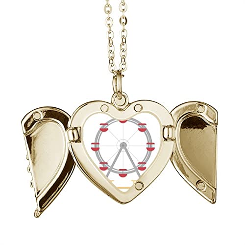Amusement Park Colourful Ferris Wheel Pattern Folded Wings Peach Heart Pendant Necklace