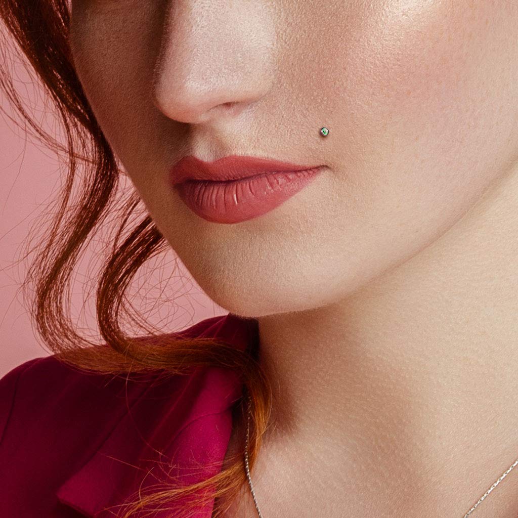 Amelia Fashion Solid G23 Implant Grade Titanium Internally Threaded Labret Studs With Jeweled Ball Set (Choose Color) (Rose Gold, 16GA, L. 8mm, Ball: 3mm)