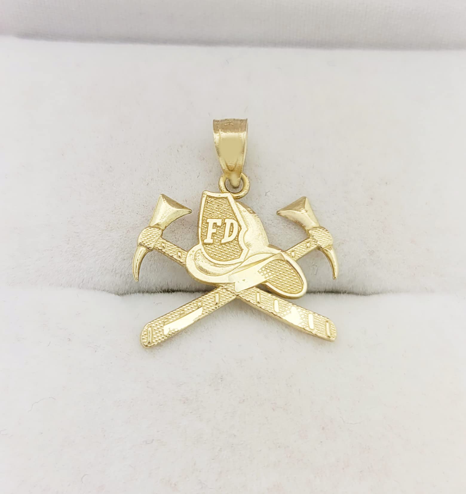 AMZ Jewelry 10K Yellow Gold Firemen's Hat And Axes Pendant Firefighter Charm