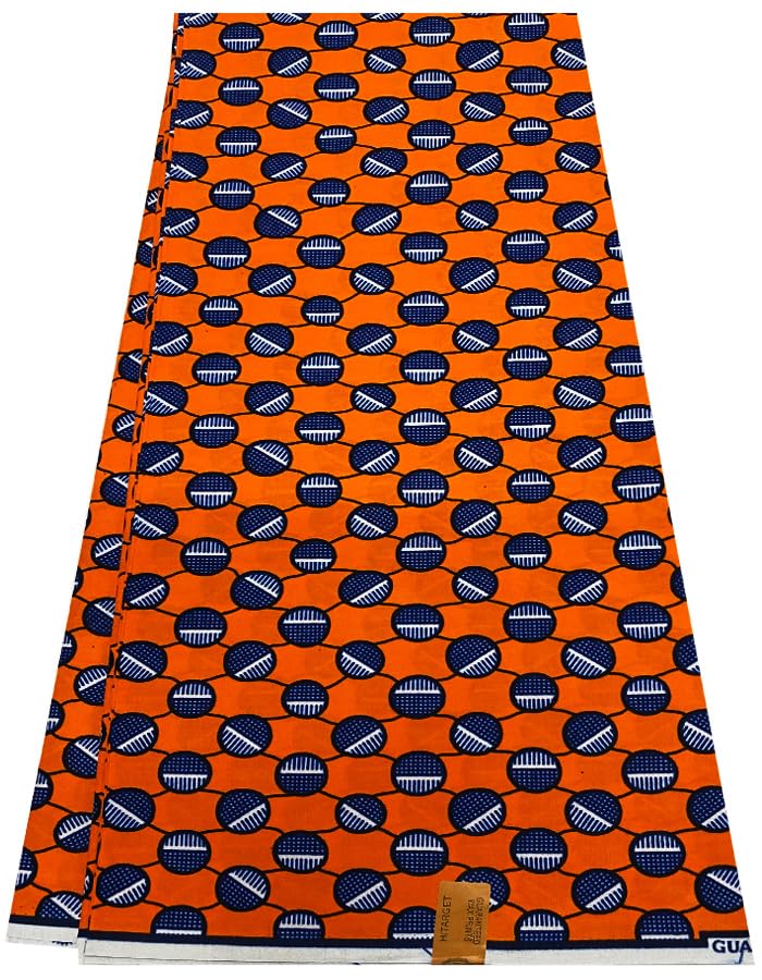 African Guaranteed Wax Block Prints Fabric/African Ankara Wrapper Fabric Wax Fabrics /-Sell by 6 Yards-100% Cotton-for Dresses- Orange, Blue, White, Black