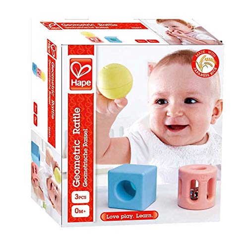 Hape Geometric Rattle | Colorful Rattle Toys for Newborn, Infants & Toddlers, 3 Piece Early Educational Toy Set