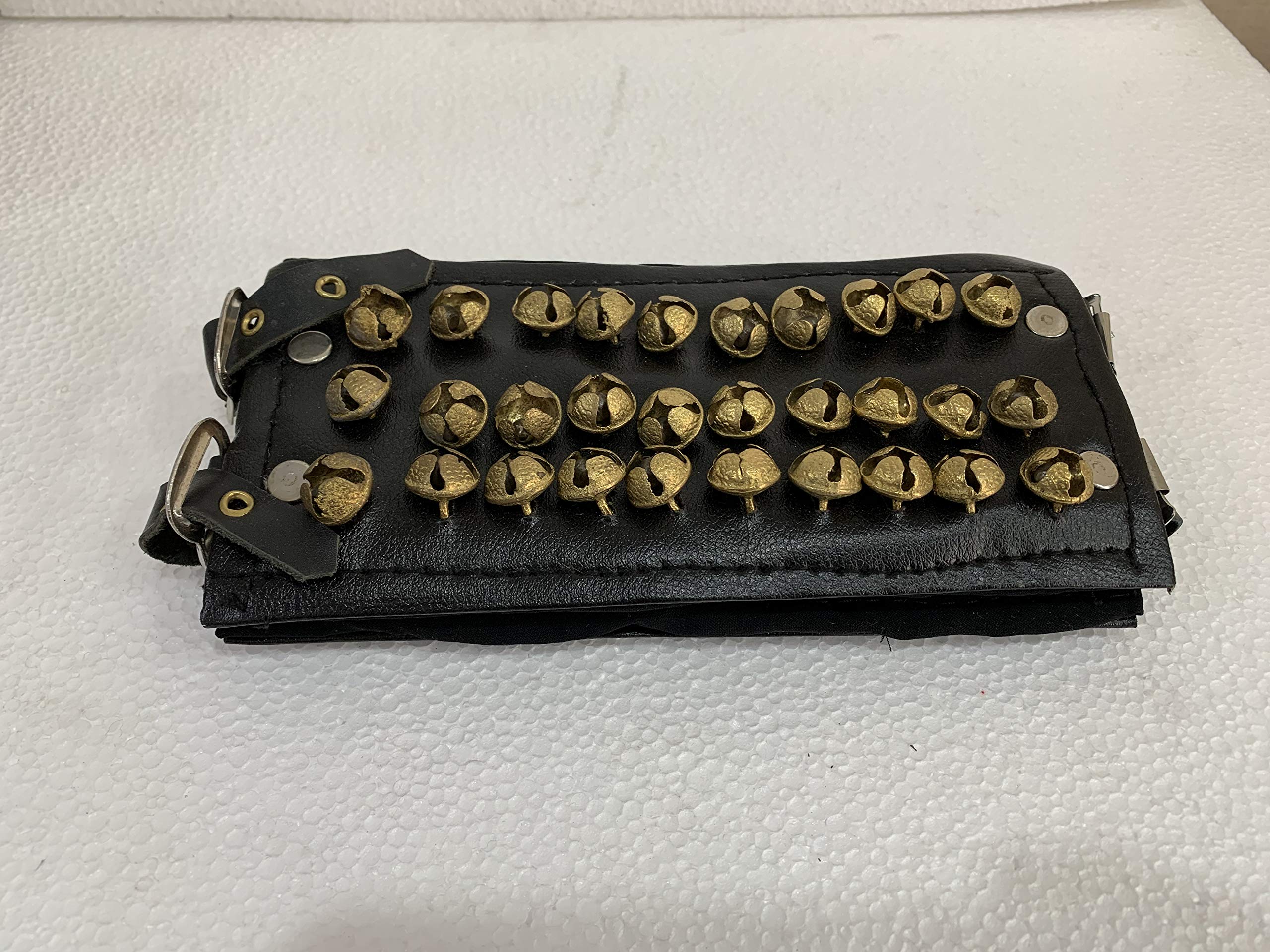Dancinging ghungroo bells leather Pads |Indian Classical Dancers Anklet Musical Instrument Bell,Ankle bells Dance Accessories Bharatnatyam, Kuchipudi, Odissi Ghungru 3 Line No.16 Black Pad